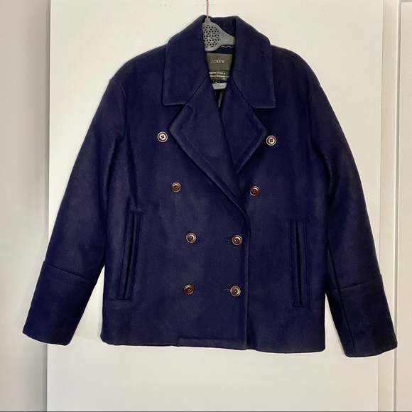 J. Crew | Jackets & Coats | J Crew Wool Navy Blue Double Breasted Pea ...
